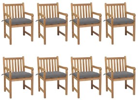 Zahradní židle 8 ks s šedými poduškami masivní teak,  3073074