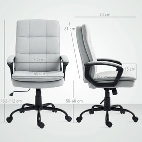 Ergonomická kancelářská židle HOMCOM s opěrkami, výškově nastavitelná otočná židle s houpací funkcí, vzhled lnu, tuftovaná počítačová židle, šedá