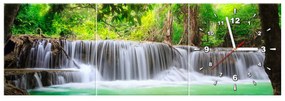 Gario Obraz s hodinami Thajsko a vodopád v Kanjanaburi - 3 dílný Rozměry: 80 x 40 cm