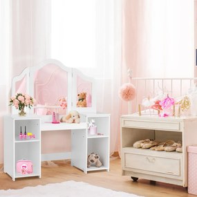 Costway 2 v 1 Dětský toaletní stolek se zrcadlem – 107 × 40 × 117 cm, bílý
