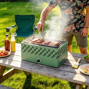 Outsunny gril na dřevěné uhlí 45,5x29x21 cm s integrovaným ventilátorem, nastavitelnou teplotou a miskou na uhlí, světle zelený