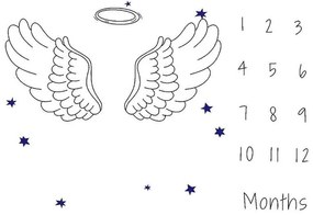 Bavlněná deka pro fotozáznam věku děťátka Motiv: andělská křídla a hvězdy