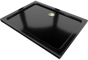 Mexen Flat obdélníková sprchová vanička slim 120 x 90 cm, černá, sifon zlatý - 40709012G