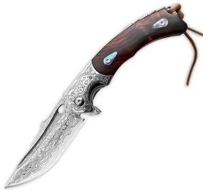 KnifeBoss damaškový zavírací nůž Mustang Rosewood VG-10