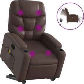 Elektrické zvedací masážní polohovací křeslo hnědé umělá kůže 3204681