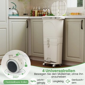 Costway 42 L kuchyňský odpadkový koš s víkem 3patrový odpadkový koš s 2