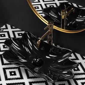 Rea Infinity, umyvadlo na desku 620x330x115 mm + odtoková zátka Click-Clack, černá lesklá, REA-U3401