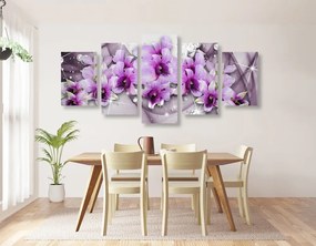5-dílný obraz fialové květy na abstraktním pozadí - 100x50 cm