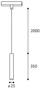 LED2 6490443D Mag Miky Slim, černý závěs pro Mag track 48V, 6W 4000K DALI, Ø 2,5cm, výška 35cm