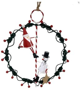 Nástěnný vánoční věnec ø 14 cm Santa & Snowman on Wreath - G-Bork