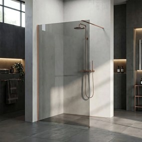 Bezrámová sprchová zástěna REA FLEXI BRUSH COPPER 130 cm, měď kartáčovaná/šedá kouřová - bez vaničky