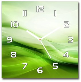 Wallmuralia Skleněné hodiny na stěnu Zelené vlny pozadí 30x30 cm