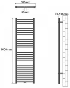 Aquamarin 80513 AQUAMARIN Vertikální koupelnový radiátor, 1600 x 600 mm