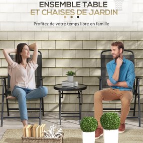 Outsunny 3dílná zahradní bistro souprava - 2 skládací židle s opěrkami + kulatý skládací konferenční stůl s vrchní částí ze skla a polyesteru