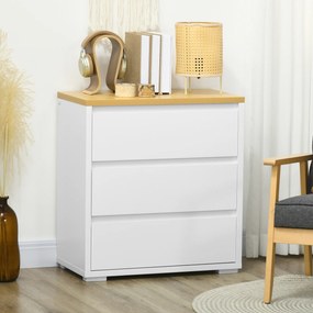 HOMCOM Bílá Komoda se 3 Zásuvkami z Dřevotřísky pro Ložnici, Kancelář a Obývací Pokoj, 70x37x75cm