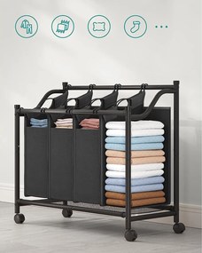 Prádelní koš na kolečkách 4 x 35l, se 4 vyjímatelnými taškami, černá
