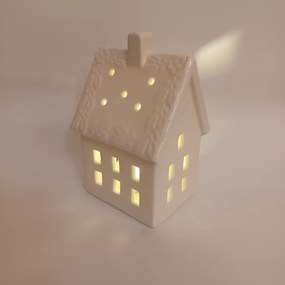 LED dekorace keramický domeček, 8,5 × 6,9 × 12,9 cm, teple bílá, 2× LR44