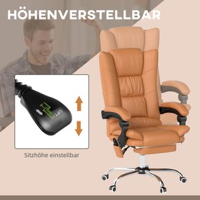 Vinsetto Masážní kancelářská židle, kancelářská židle s funkcí ohřevu, otočná židle, funkce lehátka, výškově nastavitelná počítačová židle, světle hn…
