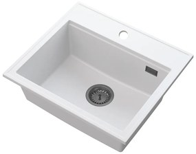 Sink Quality Ferrum New 5055, 1-komorový granitový dřez 560x500x210 mm + grafitový sifon, bílá, SKQ-FER.5055.WH.XB