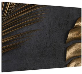 Skleněný obraz se zlatými listy (70x50 cm)