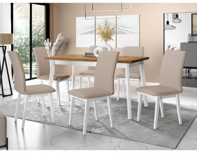 Jídelní stůl se 6 židlemi AL23, Barva dřeva: dub artisan - L, Potah: Zetta 300, Barvy nožiček: černá