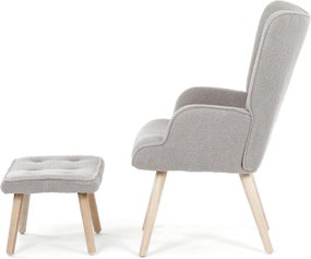 Relaxační křeslo ušák s podnožkou RENI - šedá látka bouclé