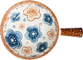 Bílá keramická miska s modrými květy a rukojetí - 22*16*6 cm / 500 ml