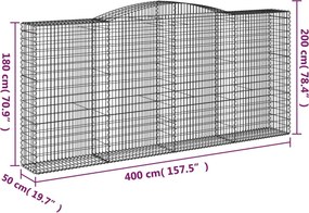 Klenutý gabionový koš 400 x 50 x 180/200 cm pozinkované železo 153539