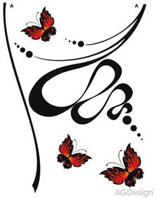 Samolepící semišová dekorace FL 480 - Motýli, samolepky na zeď, 65 x 85 cm