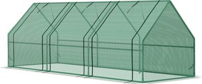 Zelený skleník Outsunny se 3 rolovacími okny, PE síťovou fólií, ocelovým rámem, balkonový skleník, zahradní skleník, 270x90x90 cm, skleník pro rajčata