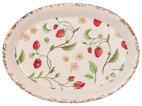 Keramický oválný podnos s jahůdkami Wild Strawberries - 25*18*3cm