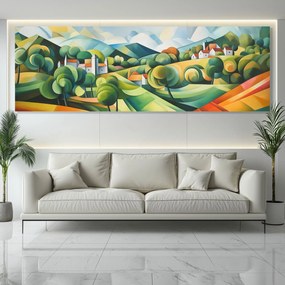 Obraz na plátně - Vesnice v lesní krajině, abstrakce FeelHappy.cz Velikost obrazu: 120 x 40 cm