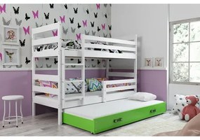 Dětská patrová postel s výsuvnou postelí ERYK 200x90 cm Zelená Bílá