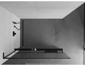 Mexen Kioto+ L, sprchová zástěna Walk-In s poličkou a věšákem 55 x 200 cm, 8mm čiré sklo, černý profil, 800-055-123-70-00