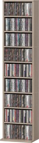 HOMCOM Police na CD a DVD s nastavitelnými policemi, úzký design s bezpečnostní funkcí proti převržení pro 260 CD, 33x24x140 cm, přírodní dřevo