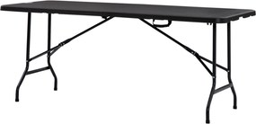 Skládací zahradní stůl Outsunny pro 6 osob, bufetový stůl se železnou konstrukcí, stůl v dřevěném vzhledu, HDPE, 180 x 75,5 x 73 cm, tmavě šedý | Aoso