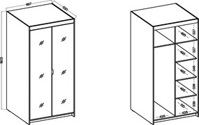 FALCO Šatní skříň Enja 2D/2 se zrcadlem Odstín: Dub sonoma