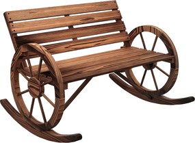 Dřevěná houpačka Outsunny, houpačka s opěrkami, zahradní lavička pro 2 osoby, dřevěná lavička do zahrady, na balkon, nosnost až 240 kg, spálená, 105 x