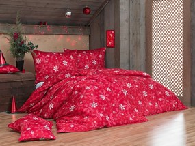 Matějovský povlečení VLOČKY, zimní červený vzor, bavlna, 140x200cm + 70x90cm