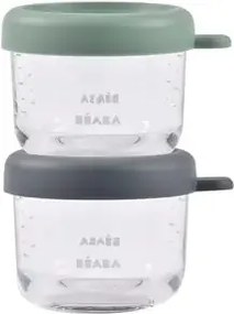 Beaba Kelímky na jídlo skleněné 2x 150 ml Green Grey