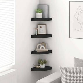 Plovoucí rohové police 4 ks černé 25 x 25 x 3,8 cm MDF 323900