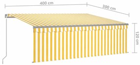 vidaXL Marketos Ručně zatahovací markýza s roletou a LED 4 x 3 m žlutobílá