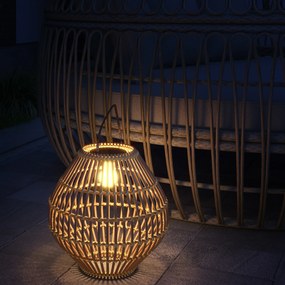 Outsunny solární lampa ratanové zahradní světlo vodotěsné se světelným senzorem bubnový design žlutá pro venkovní použití | Aosom.de