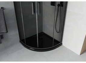 Mexen Rio půlkruhový sprchový kout 90 x 90 cm, Grafitově černá, Černá + sprchová vanička Flat, Černá - 863-090-090-70-40-4170B