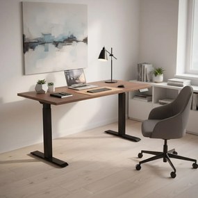 Výškově nastavitelný stůl OfficeTech D, 160 x 80 cm, černá podnož, ořech