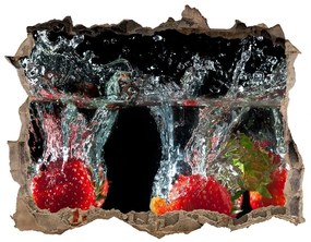 Wallmuralia Nálepka 3D díra na zeď Jahody pod vodou 95x64 cm