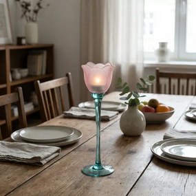 Svícen Julietta 27 cm modrý/růžový