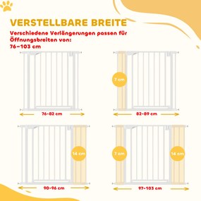 Schodišťová branka Bezpečnostní branka bez vrtání s automatickým zavíráním pro děti Kuchyňské schody 76-103 x 76 cm Bílá