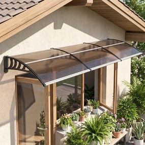 Outsunny Hnědý slunečník 303x96x27 cm pro dveře a okna, chránící proti slunci a dešti, s podpěrami z polykarbonátu a PP