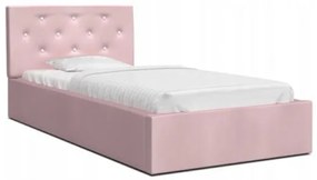 Luxusní postel CRYSTAL růžová 120x200 s kovovým zdvižným roštem
